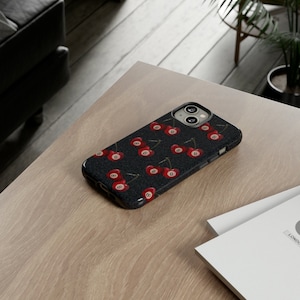 Cherry Ball Pattern Hand Painted Tough Phone Case in Black | iPhone 15 ...