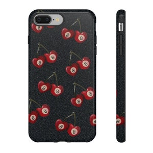 Cherry Ball Pattern Hand Painted Tough Phone Case in Black | iPhone 15 ...