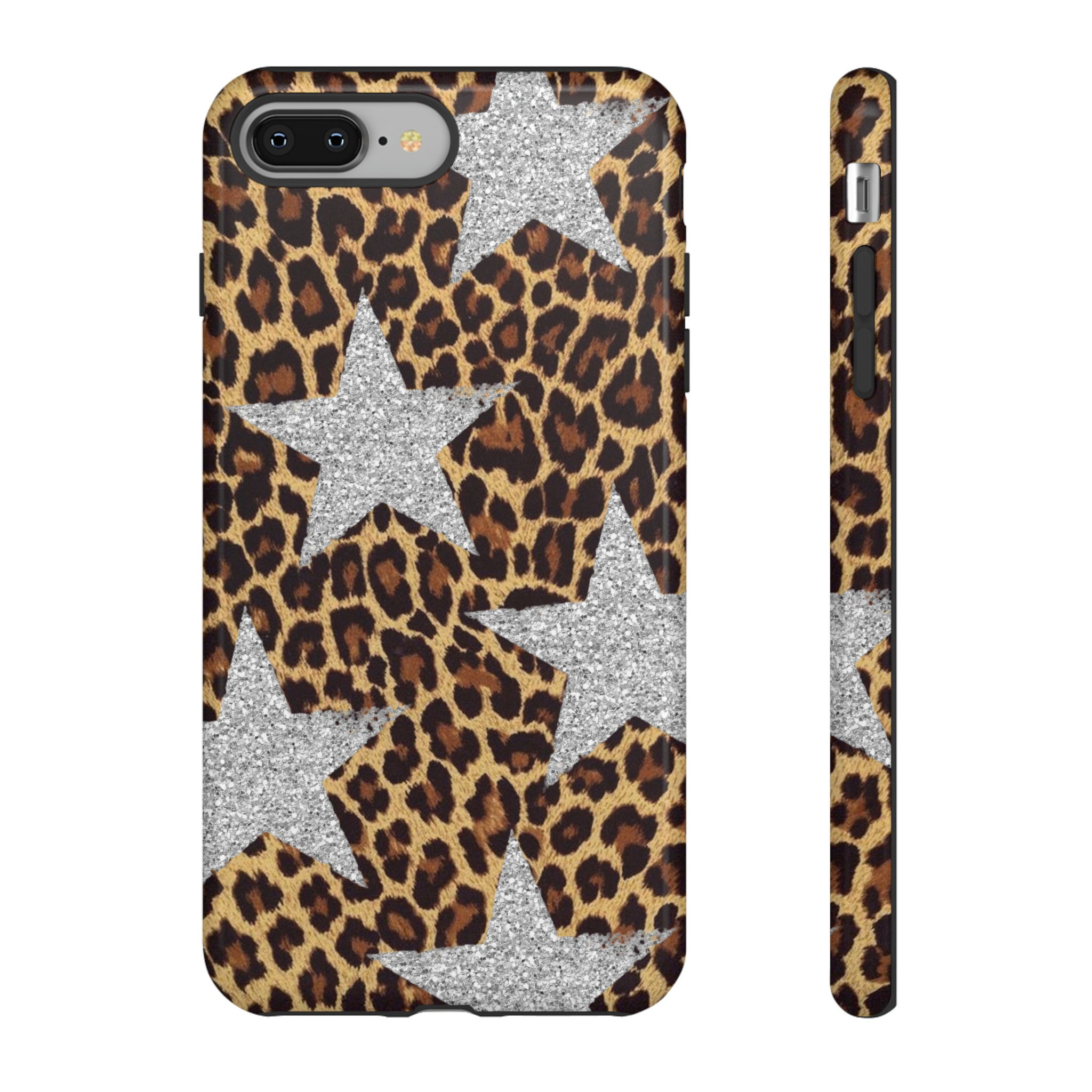 Leopard Print and Silver Star Phone Case iPhone 15/14/13/12/11 Pro Max ...