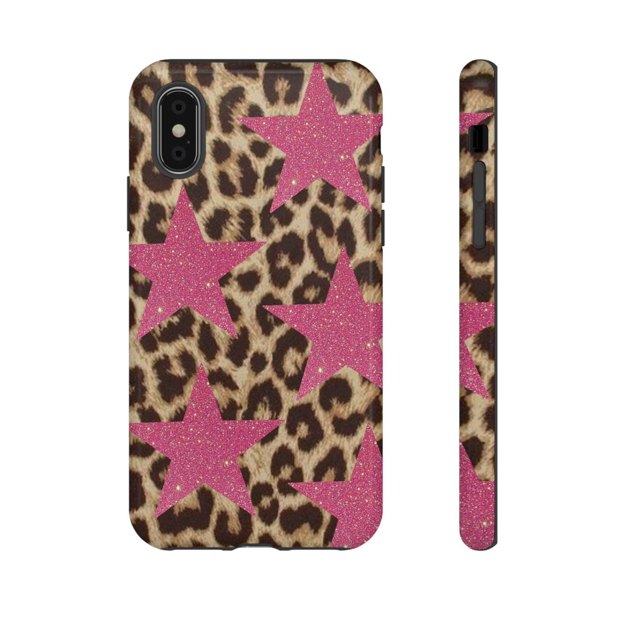 Pink Star and Leopard Print Tough Phone Case iPhone 15/14/13/12/11 Pro ...