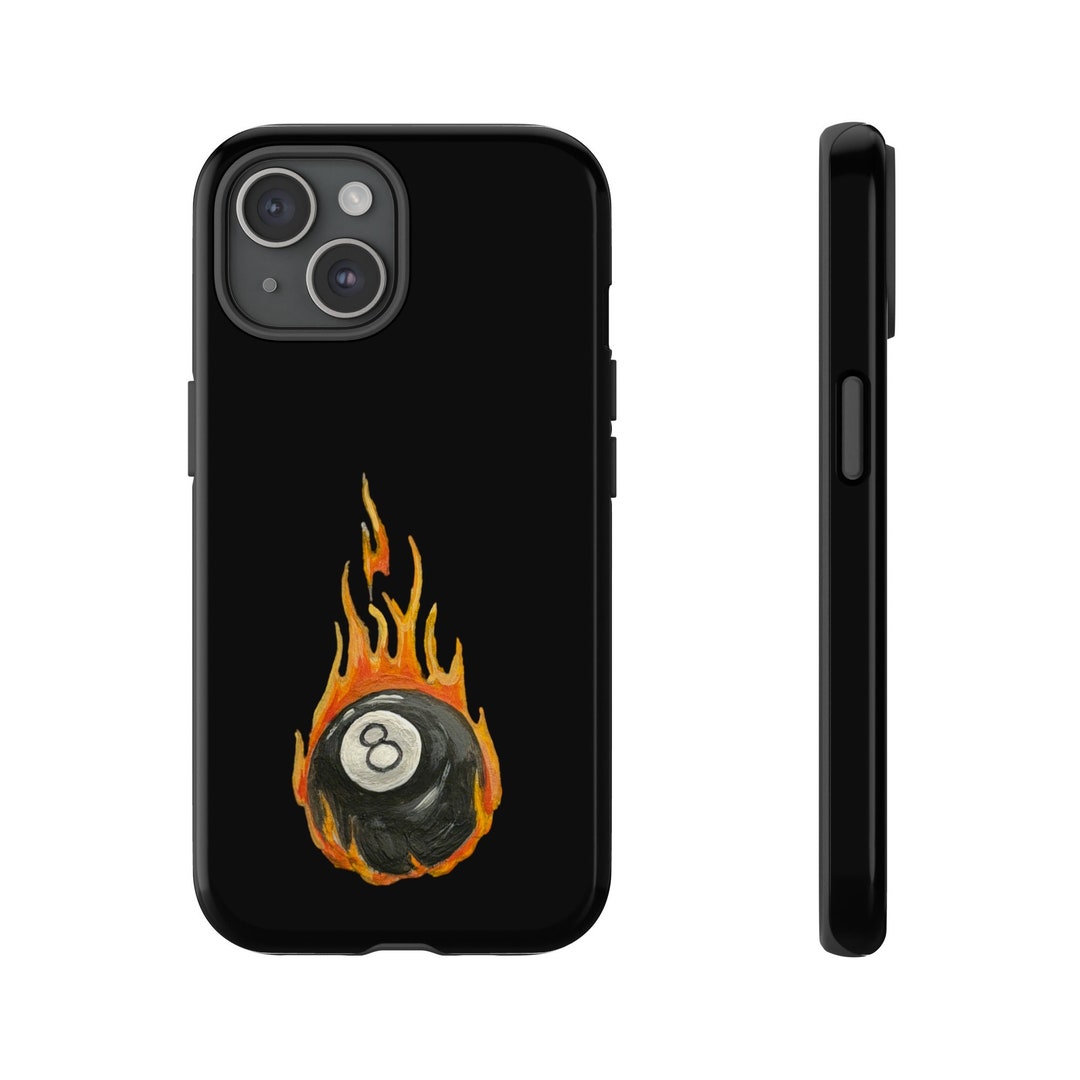 8 Ball on Fire Hand Painted Tough Phone Case | iPhone 17/16/15/14/13/12 ...