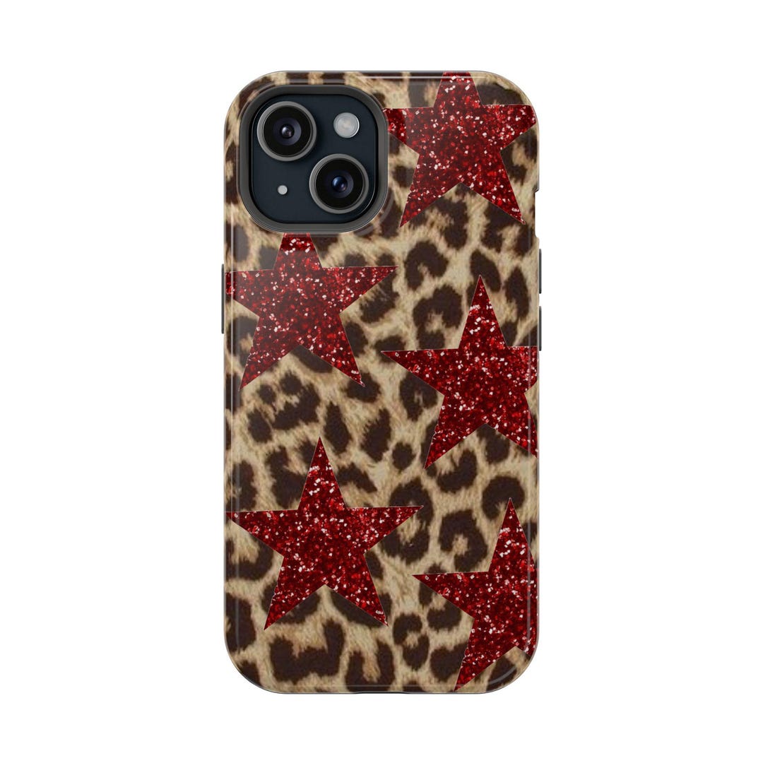Magsafe Red Star and Leopard Print Tough Phone Case, Magnetic Trendy ...
