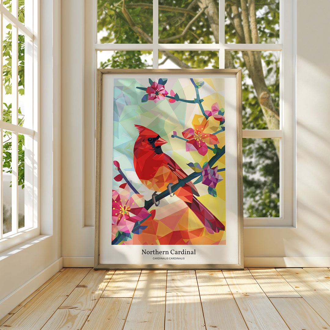 NORTH CAROLINA State Bird, Northern Cardinal, Colorful Wall Art Poster ...