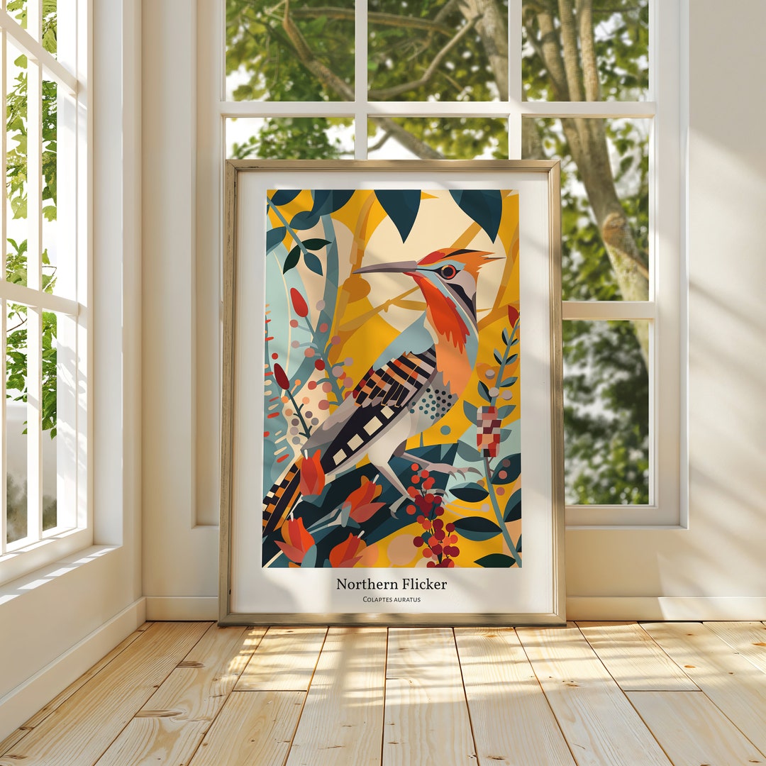ALABAMA State Bird, Northern Flicker, Colorful Wall Art Poster, Museum Grade Print, Vibrant Home ...