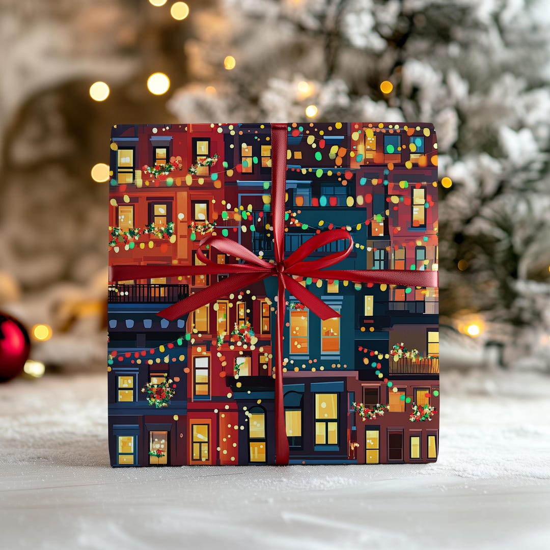Wrapping Paper, NYC Urban Christmas Scene, Holiday Gift Wrap ...