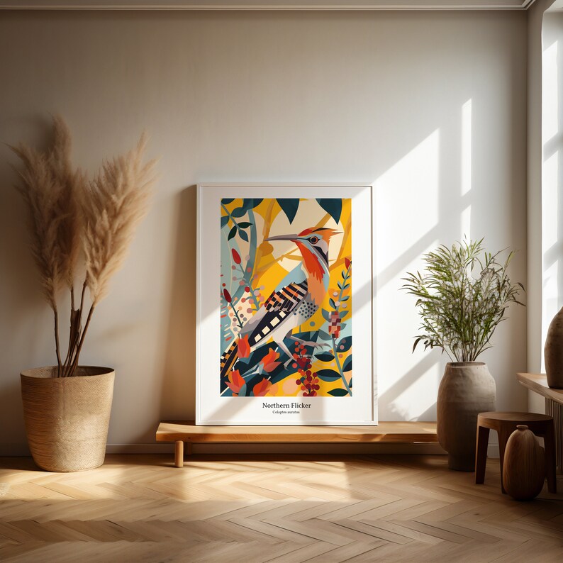Alabama State Bird, Northern Flicker, Colorful Wall Art Poster, Museum Grade Print, Vibrant Home ...