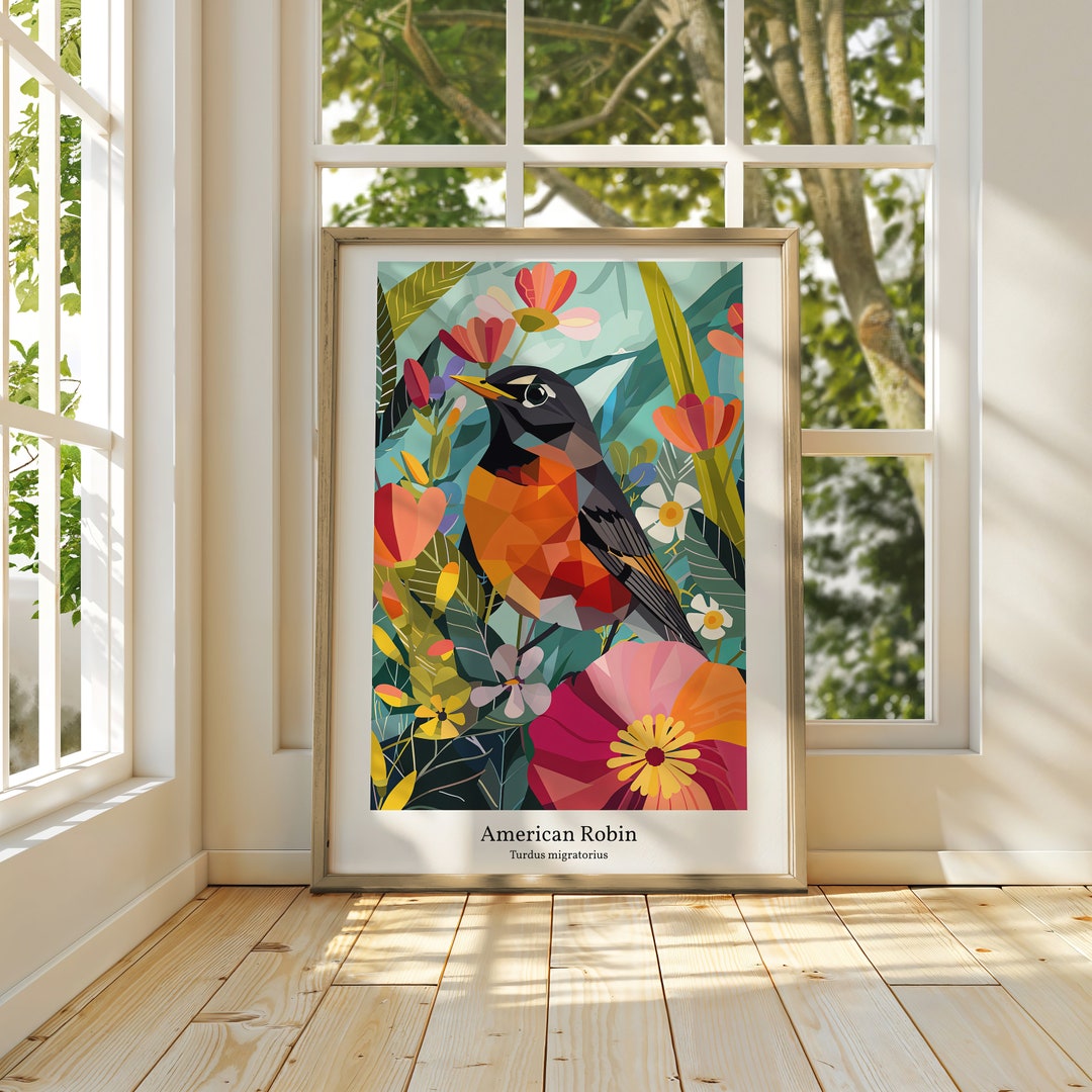 MICHIGAN State Bird, Colorful Wall Art Poster - American Robin Museum ...