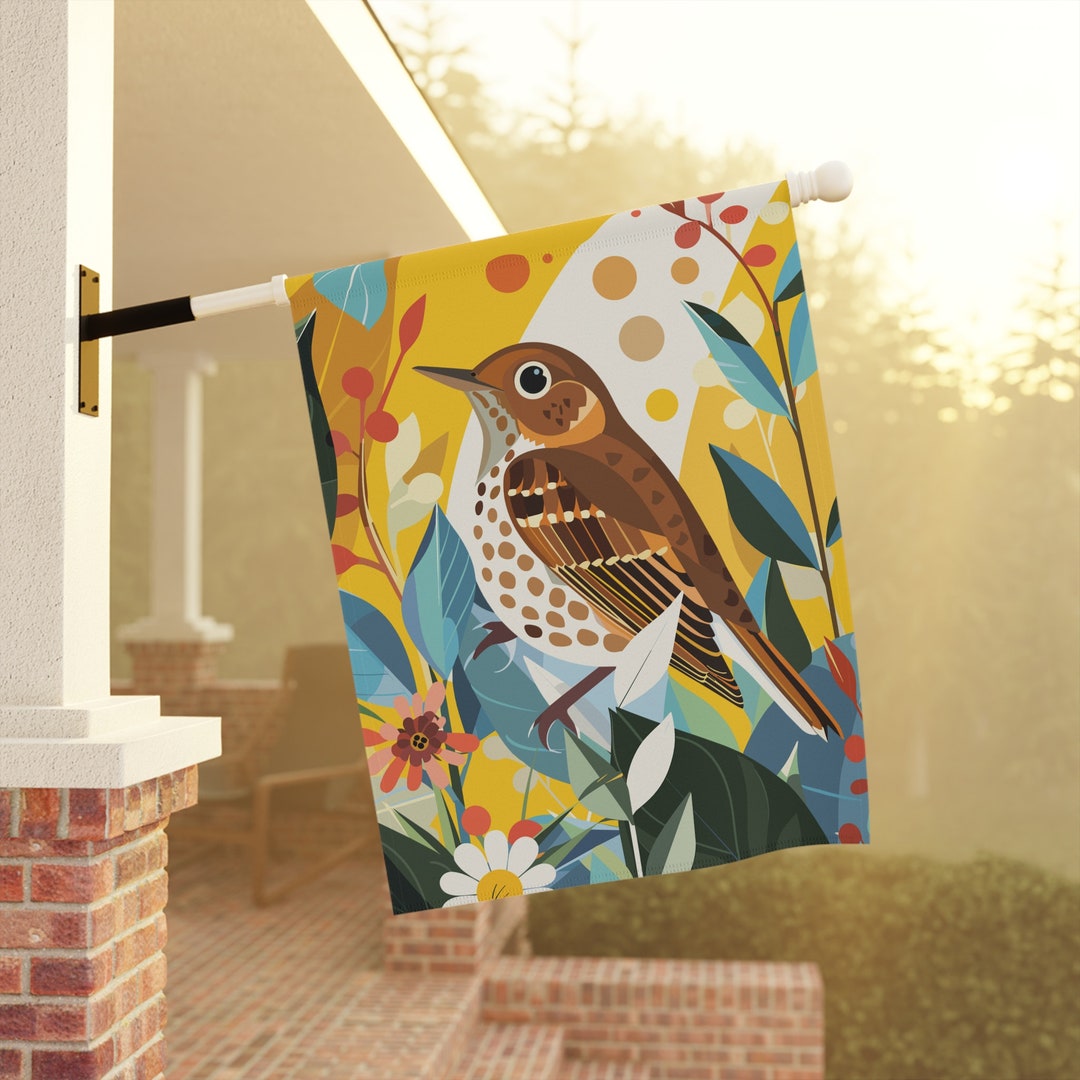 Vermont State Bird, Hermit Thrush, House & Garden Flag, Garden Banner ...