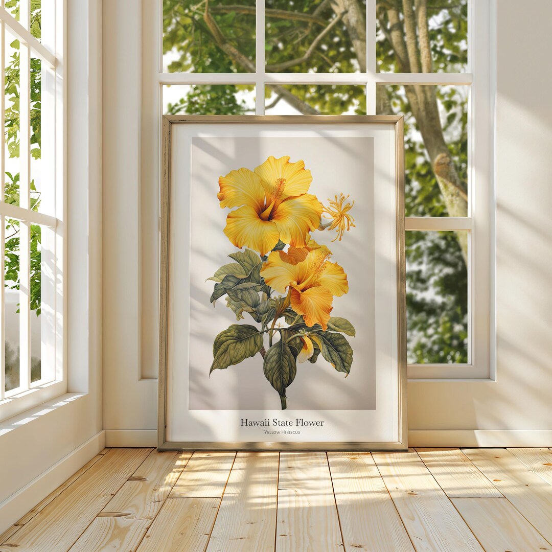 HAWAII State Flower, Yellow Hibiscus Wall Art Poster, Matte Vertical ...