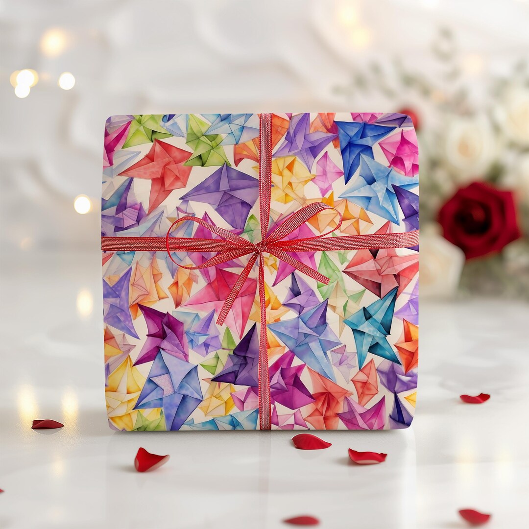 Colorful Origami Style Gift Wrapping Papers, Valentine's Day Gift Wrap ...