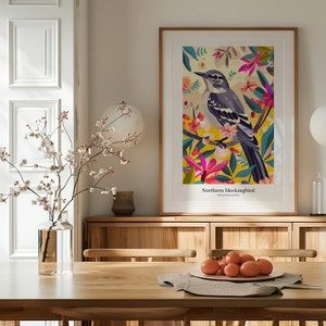 Arkanas State Bird, Northern Mockingbird Colorful Wall Art - Museum ...