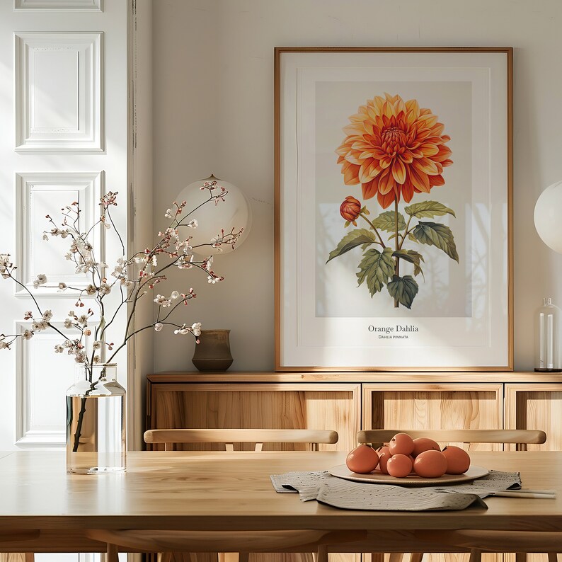 Orange Dahlia Art Print: Vibrant Botanical Wall Decor - Etsy