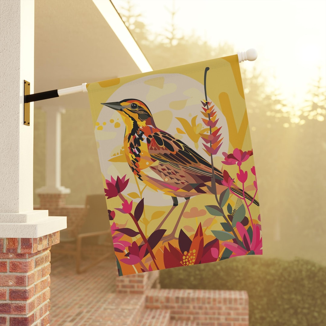 Nebraska State Bird, Western Meadowlark, House & Garden Flag, Garden ...