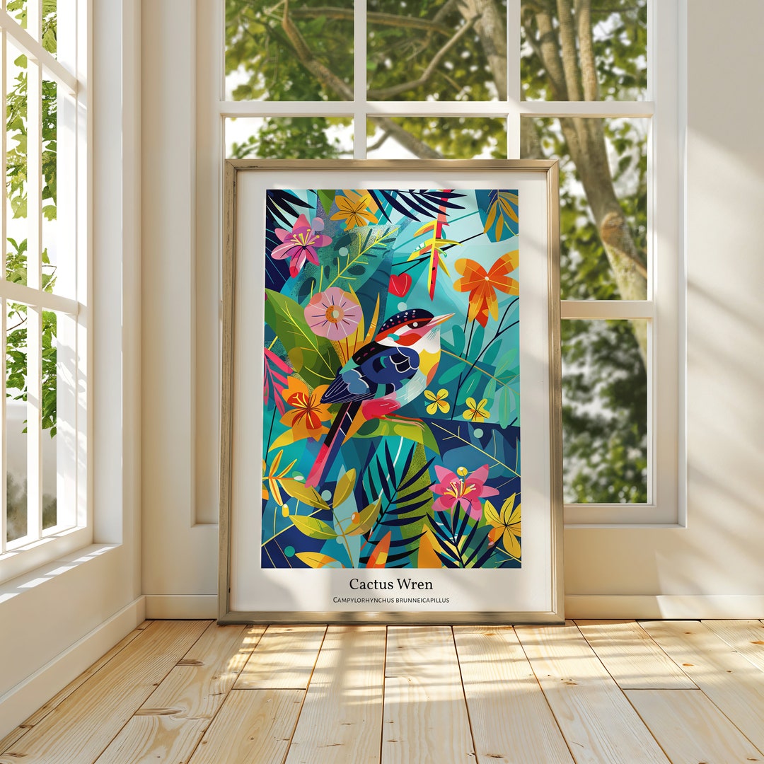 ARIZONA State Bird, Cactus Wren, Colorful Wall Art Poster - Museum ...