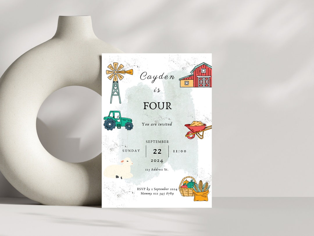 EDITABLE Farm Theme Invite | Farm Birthday Invitation | Stylish Farm ...