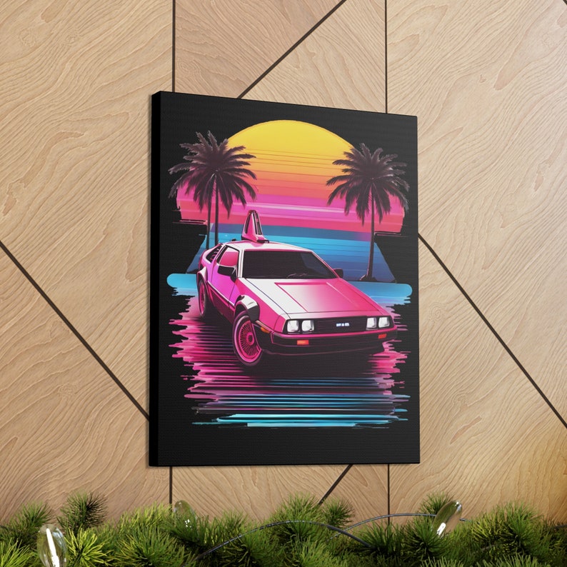Retro Synthwave Delorean Car Tropical Sunset Canvas - Etsy