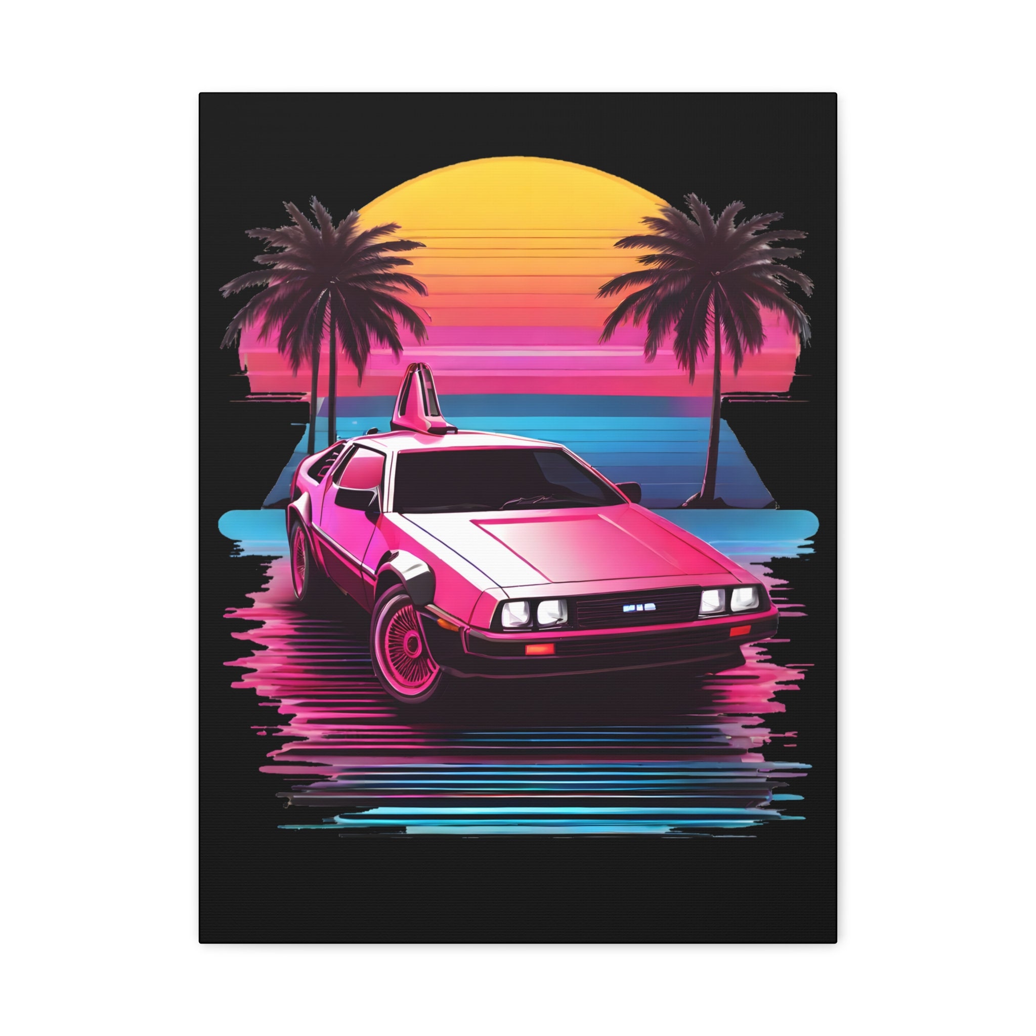 Retro Synthwave Delorean Car Tropical Sunset Canvas - Etsy