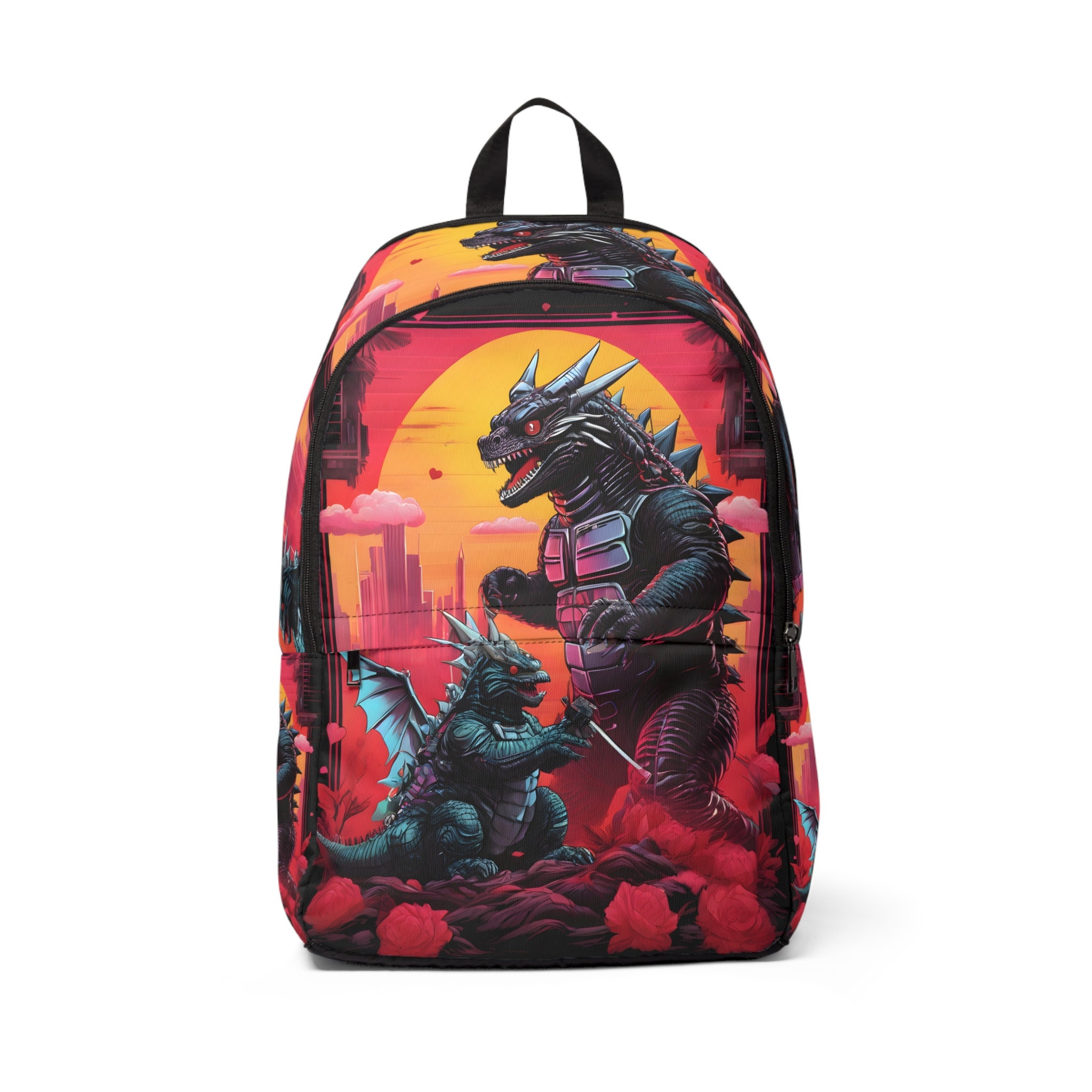 Retro Synthwave Godzilla Dinosaur Roses Hearts Sunset Bright Colors ...