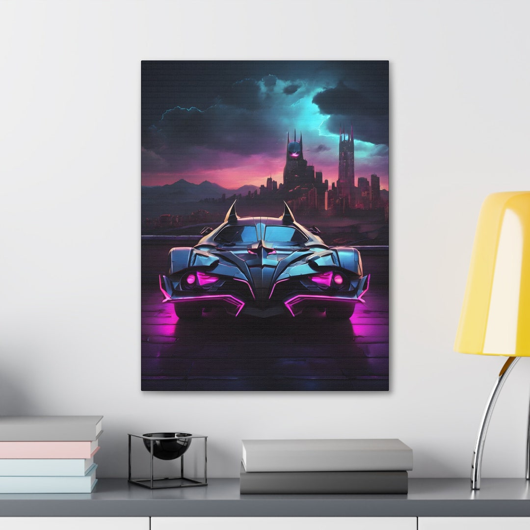 Retro Synthwave Neon Batman Batmobile Inspired Style Canvas - Etsy