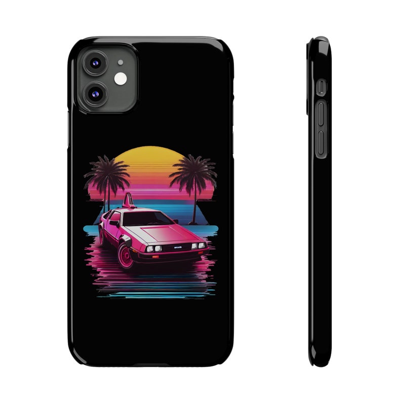Retro Synthwave Delorean Tropical Sunset Slim Phone Case - Etsy