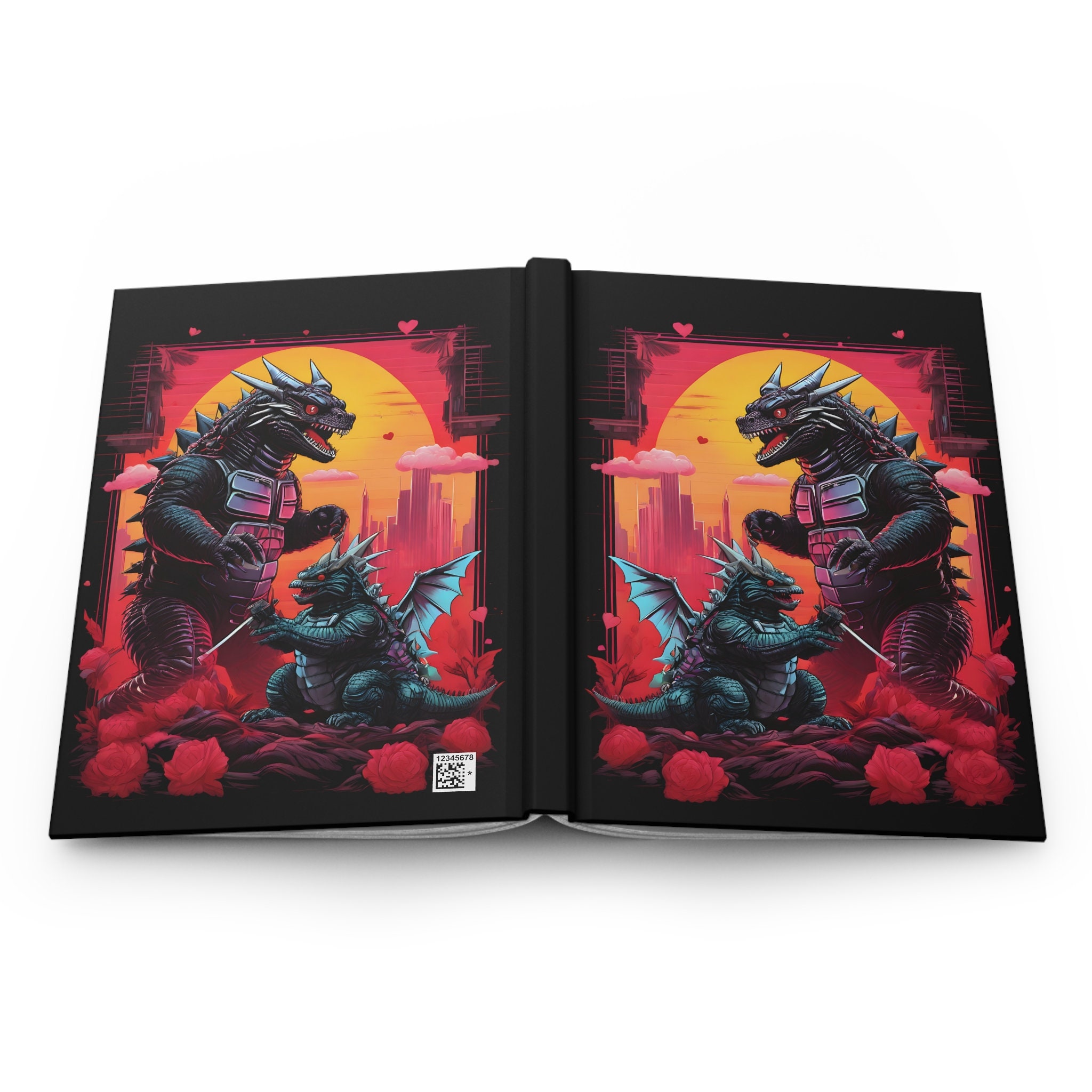 Retro Synthwave Godzilla Dinosaur Roses Hearts Sunset Bright Colors ...