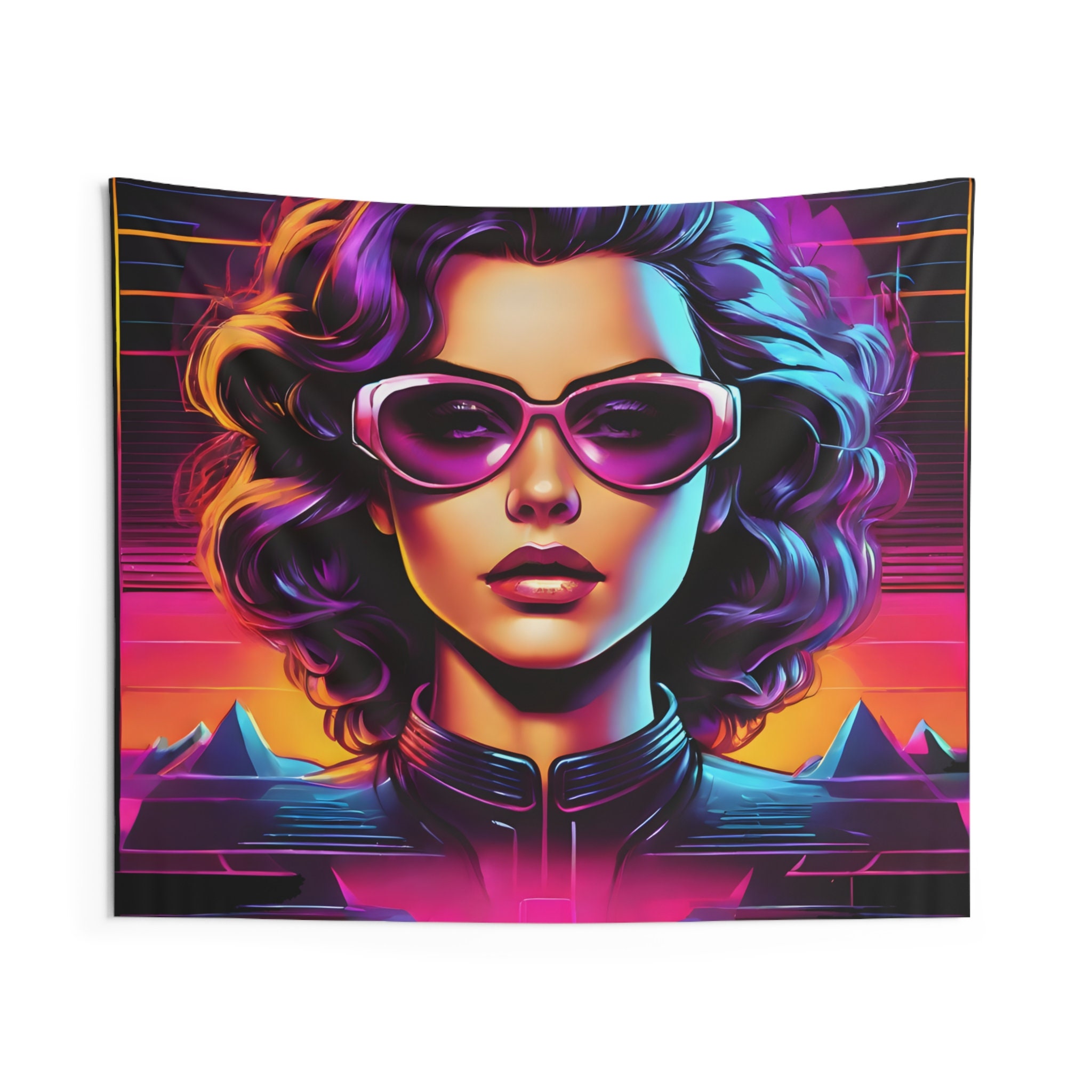 Retro Synthwave 70's Girl Inspired Vintage Style Indoor Wall Tapestries ...