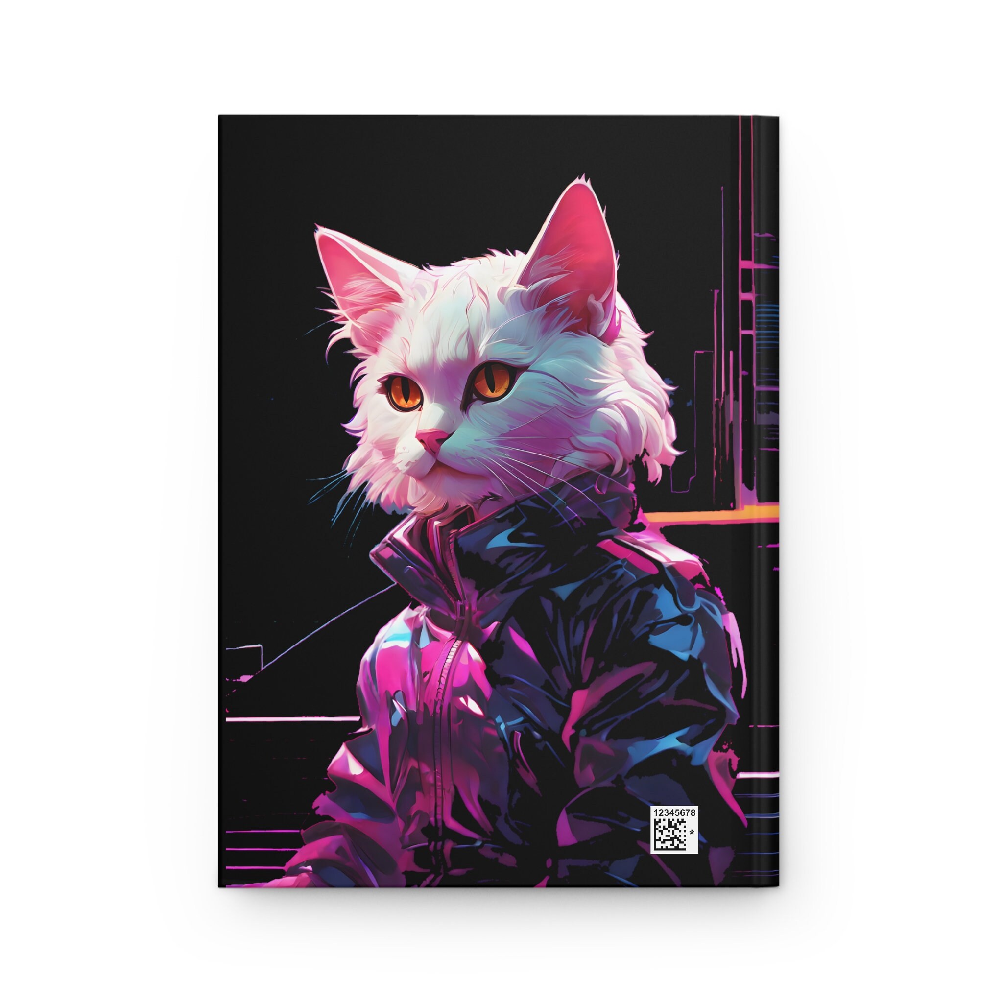 Retro Synthwave Style Digital Kitty Cat Bright Colors Hardcover Journal ...