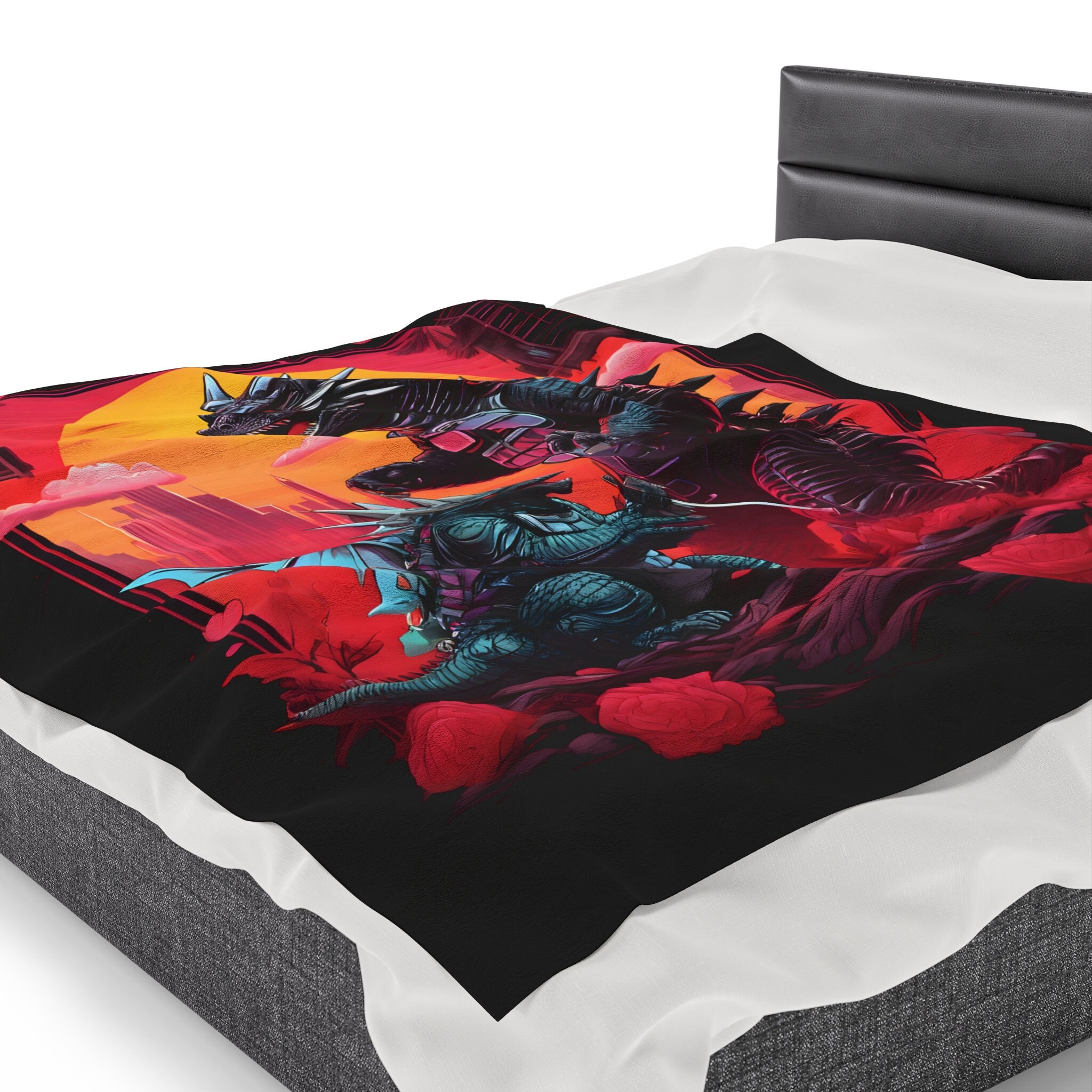 Retro Synthwave Vintage Godzilla Dinosaur Sunset Bright Colors ...