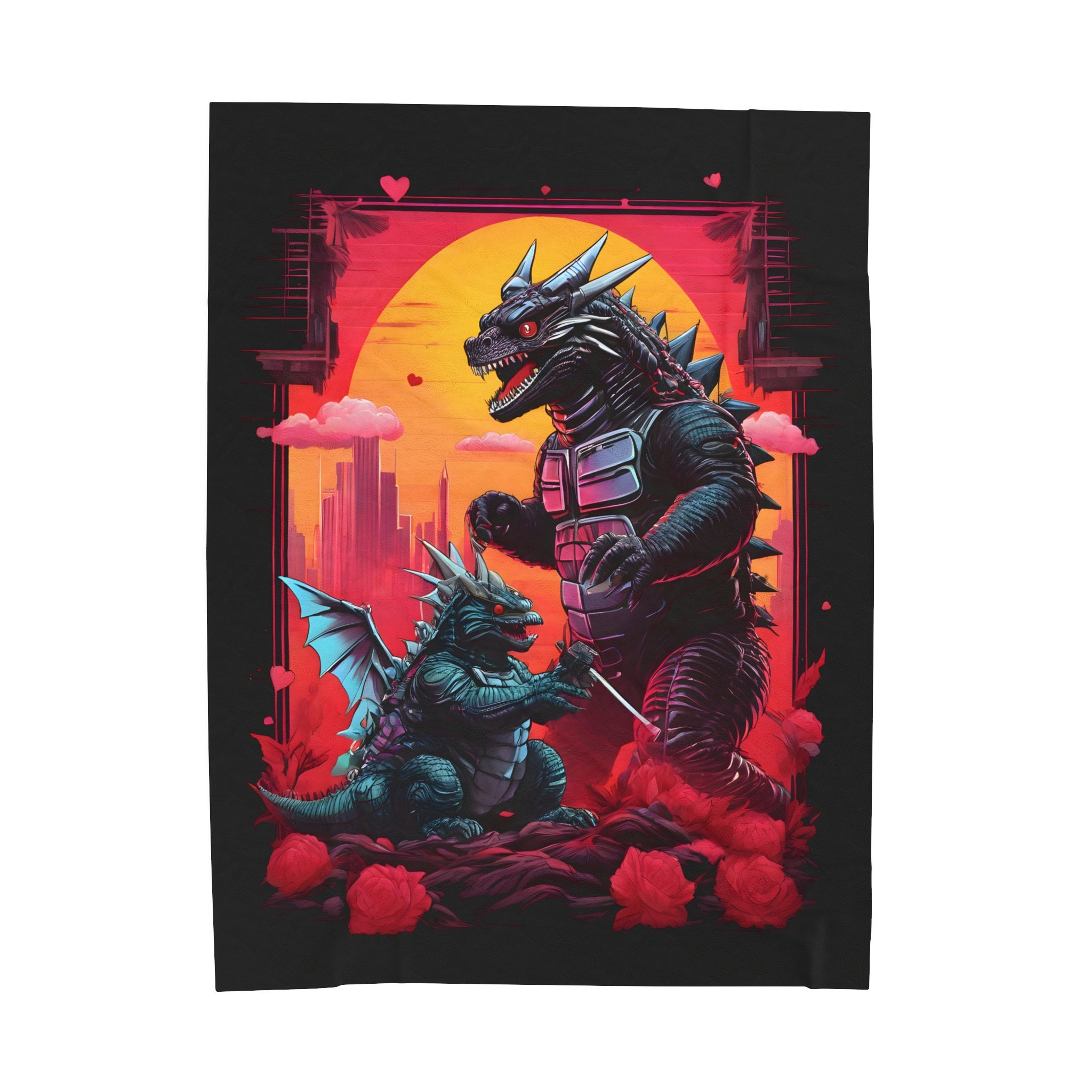 Retro Synthwave Vintage Godzilla Dinosaur Sunset Bright Colors ...