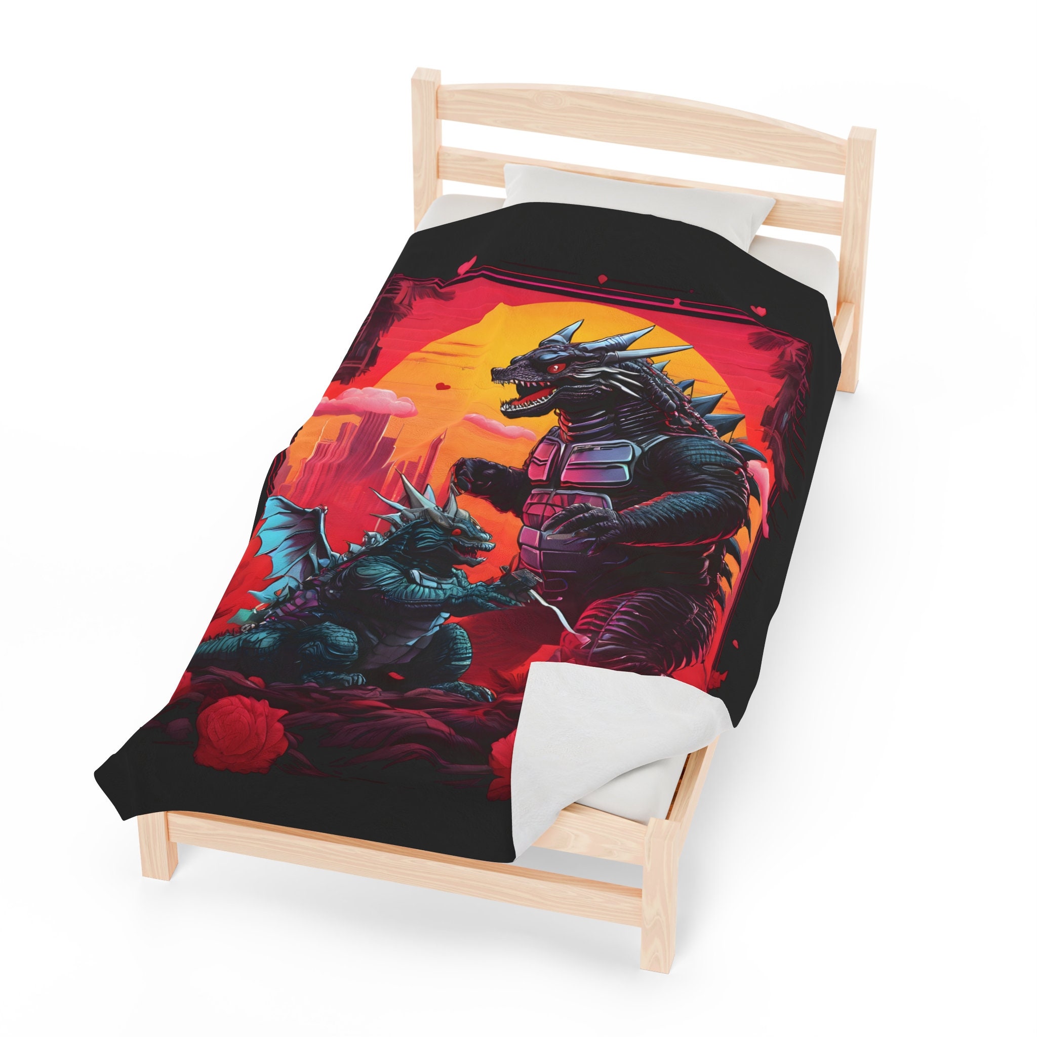 Retro Synthwave Vintage Godzilla Dinosaur Sunset Bright Colors ...