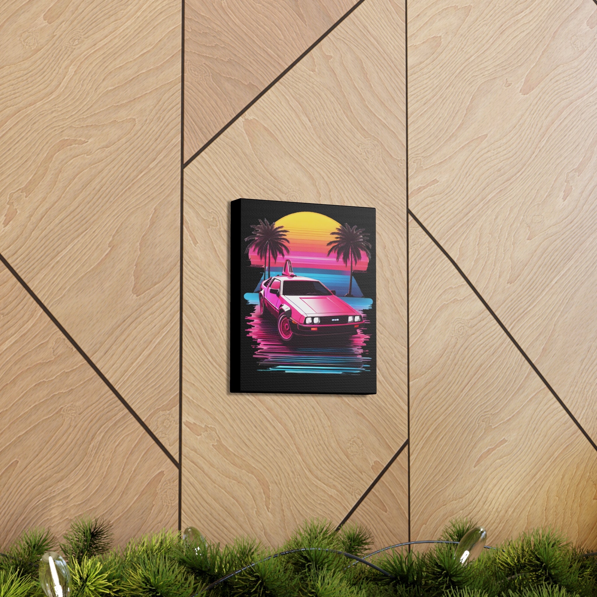 Retro Synthwave Delorean Car Tropical Sunset Canvas - Etsy