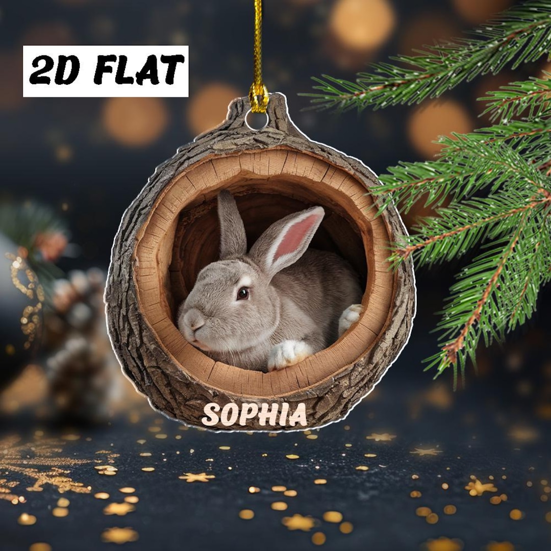 Personalized Rabbit 2D Flat Ornament, Custom Bunny Christmas Tree ...