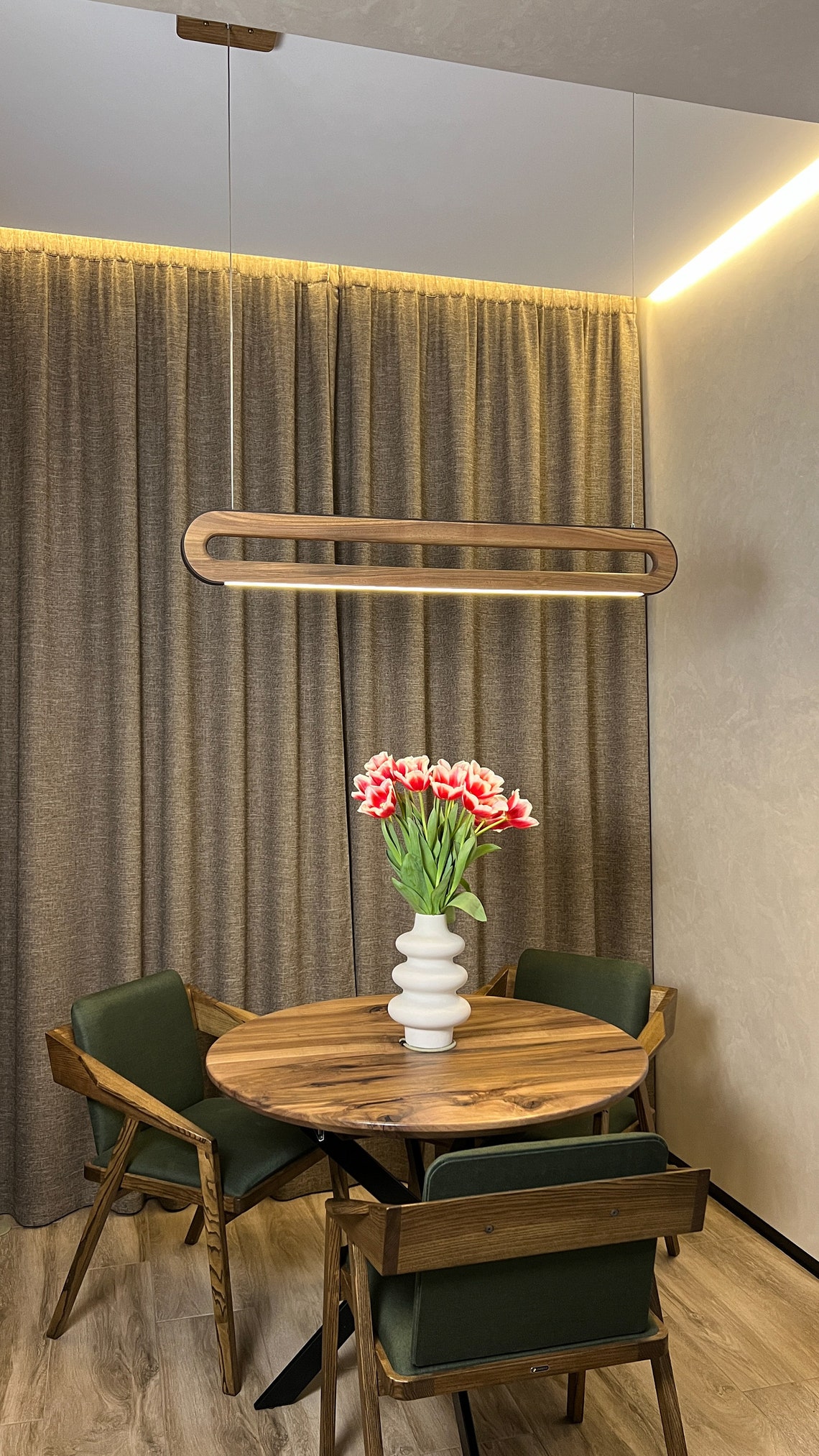 Wood Pendant Linear Light Over Dining Table,living Room,kitchen Island ...
