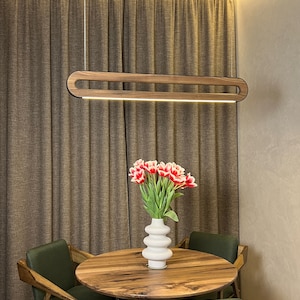 Wood Pendant Linear Light Over Dining Table,living Room,kitchen Island ...