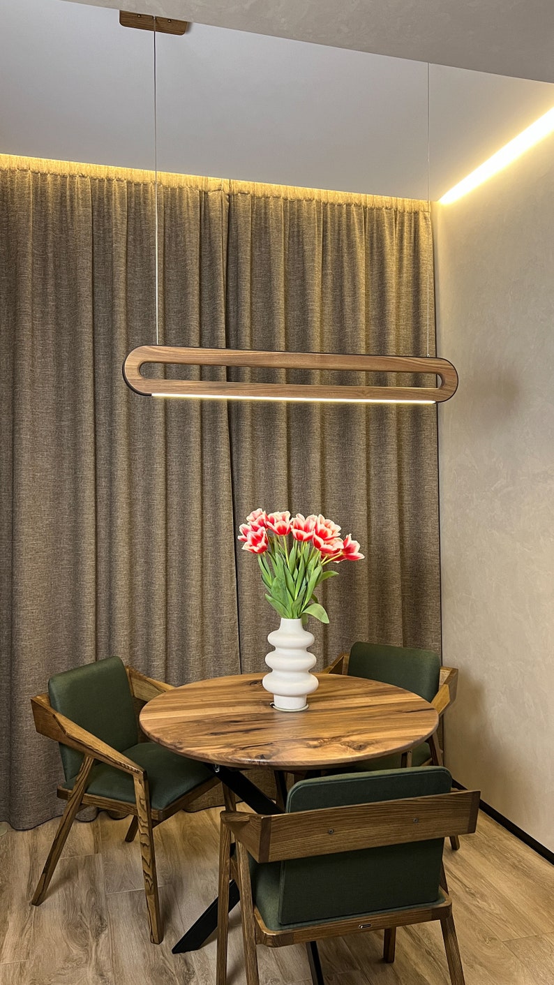 Wood Pendant Linear Light Over Dining Table,living Room,kitchen Island ...