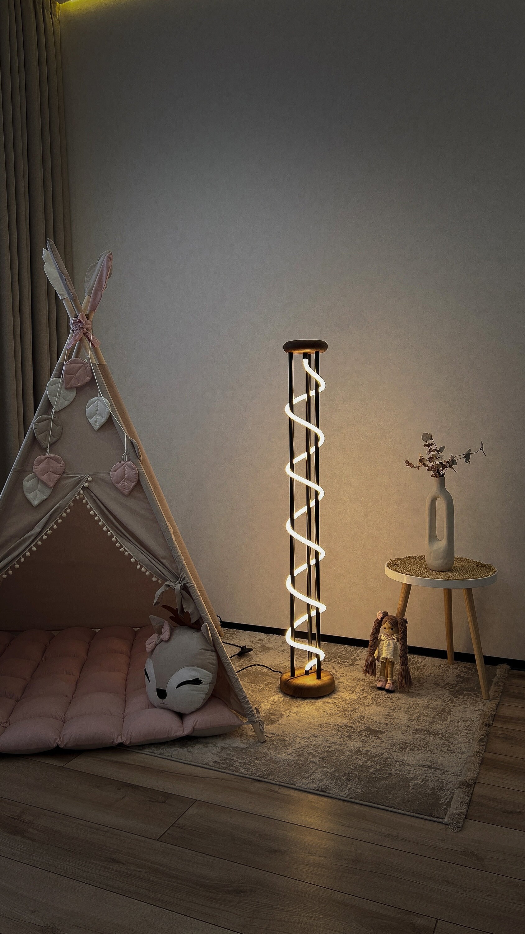 Wooden Floor Lamp for Kids Room,warm Light Floor Lamp Stand,industrial ...