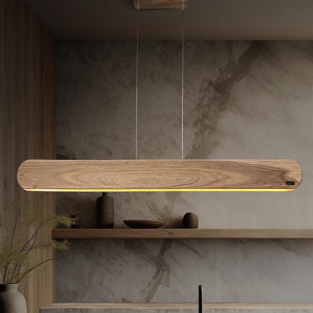 Wood Pendant Linear Light Over Dining Table,living Room,kitchen Island ...