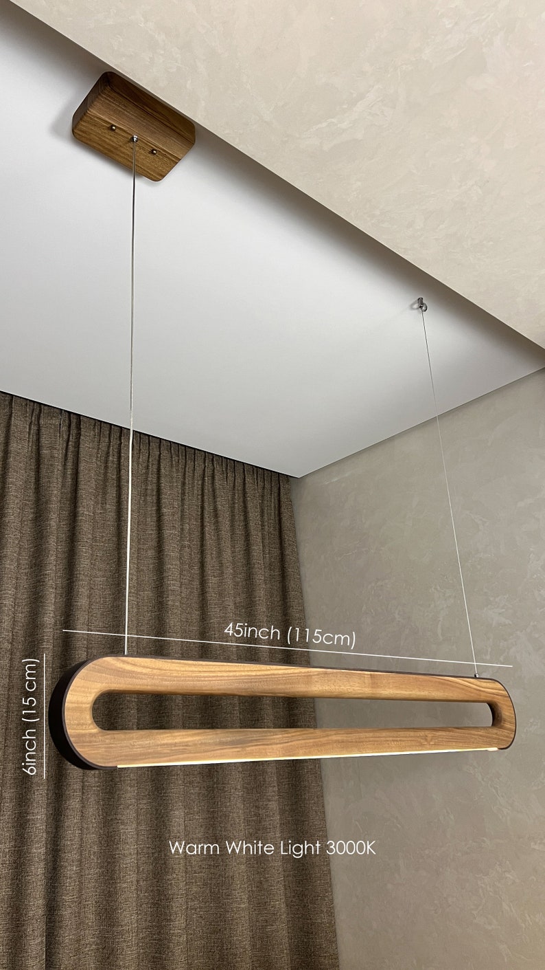Wood Pendant Linear Light Over Dining Table,living Room,kitchen Island ...