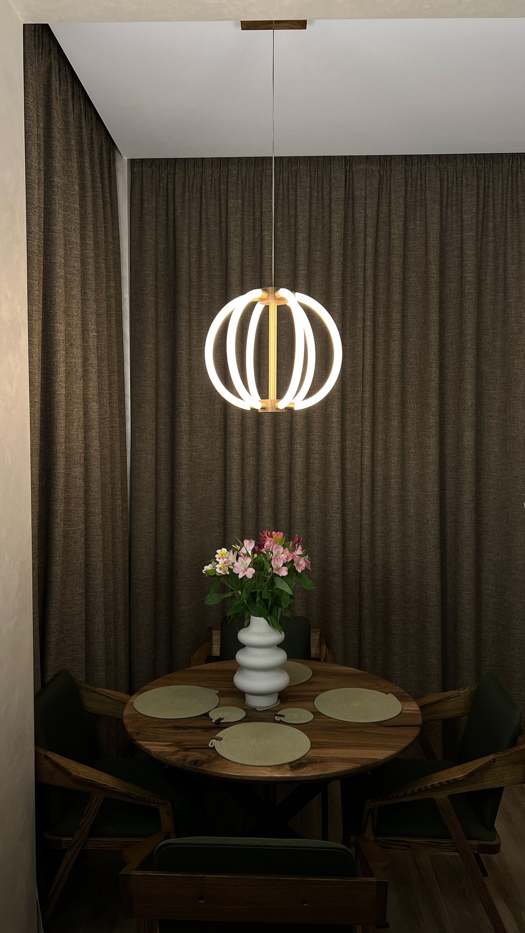 Ceiling Mount Wood Pendant Lighting Round Light for Dining Room,modern ...