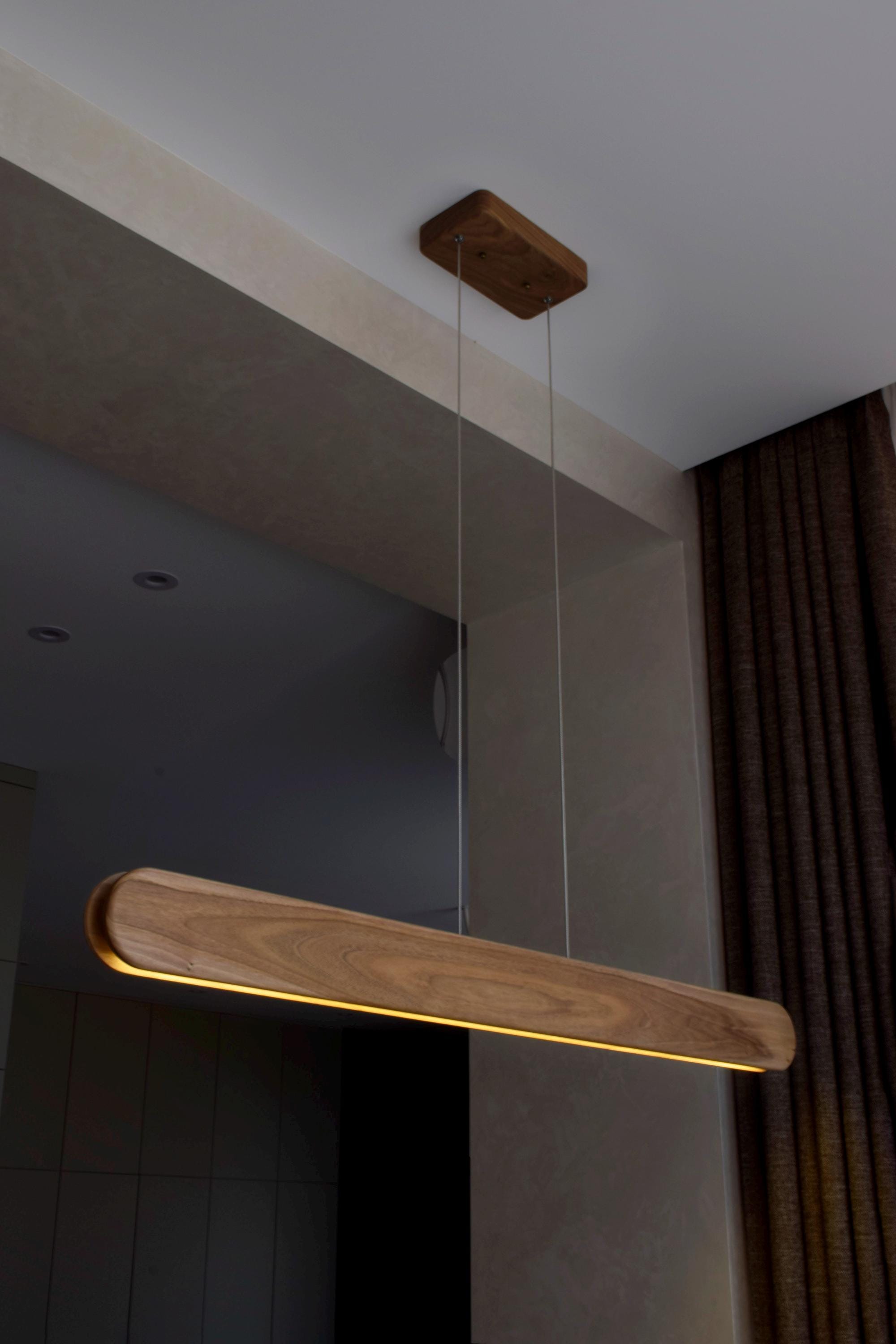 Wood Pendant Linear Light Over Dining Table,living Room,kitchen Island ...