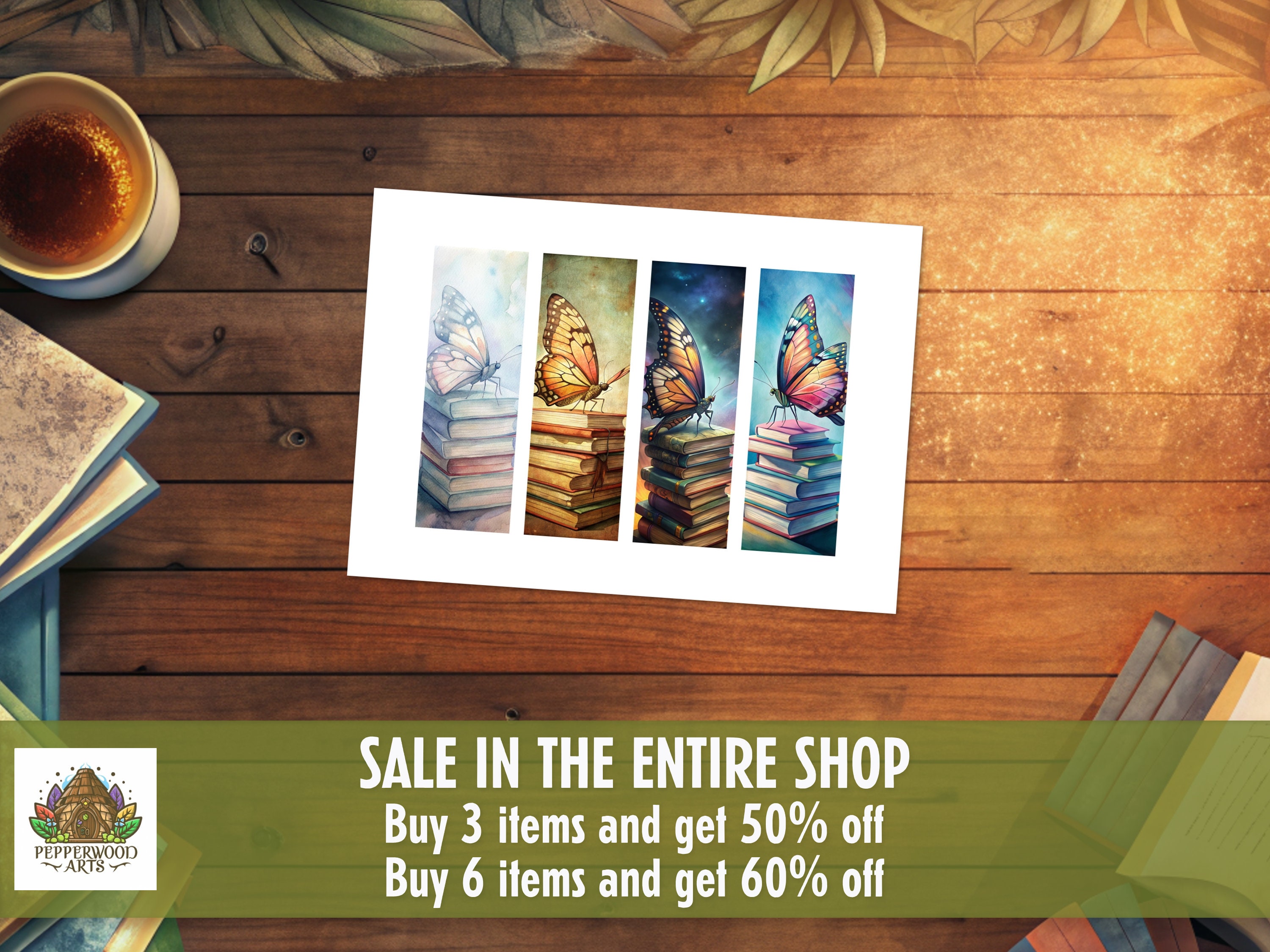 Butterflies on Stacked Books Printable Bookmarks, Butterfly Bookmarks ...