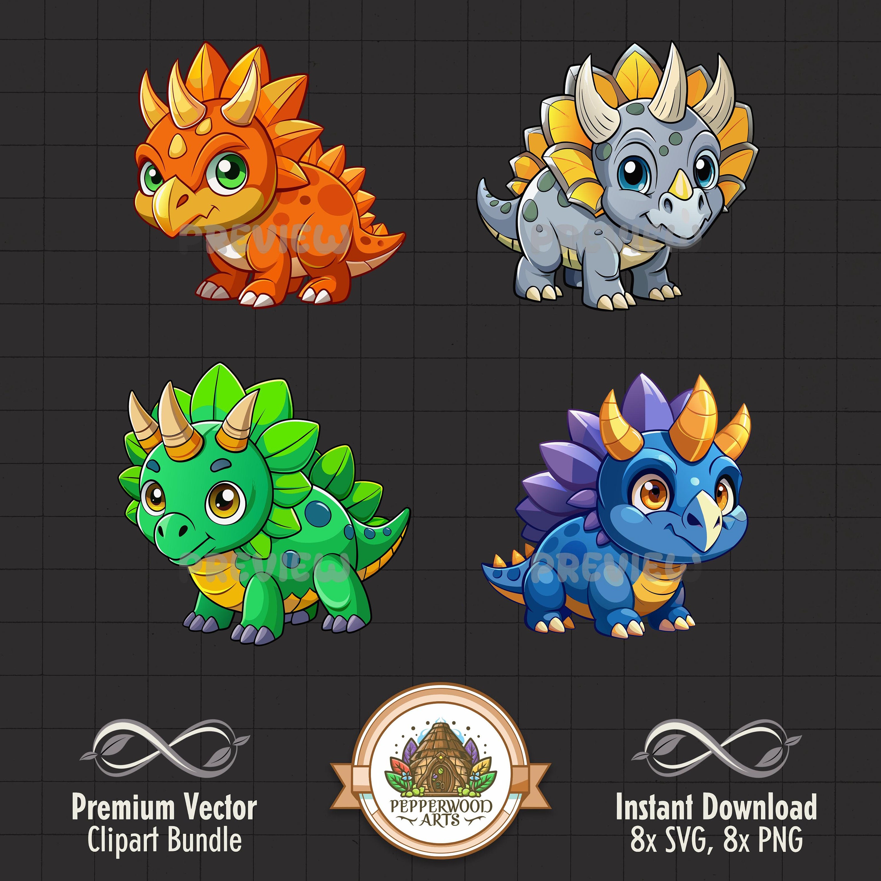 Triceratops Clipart Bundle, Dinosaur Png, Triceratops Svg, Dino Clipart ...