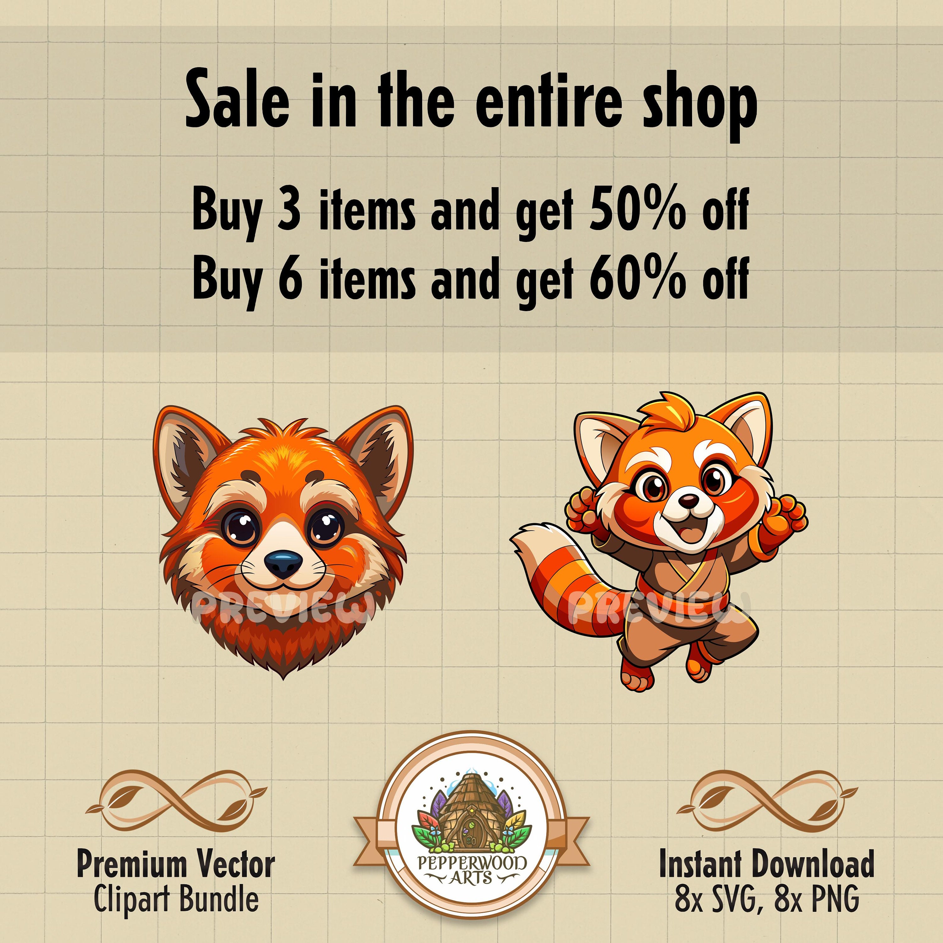 Red Panda Clipart Bundle, Cute Red Panda, Red Panda Svg, Red Panda Png ...