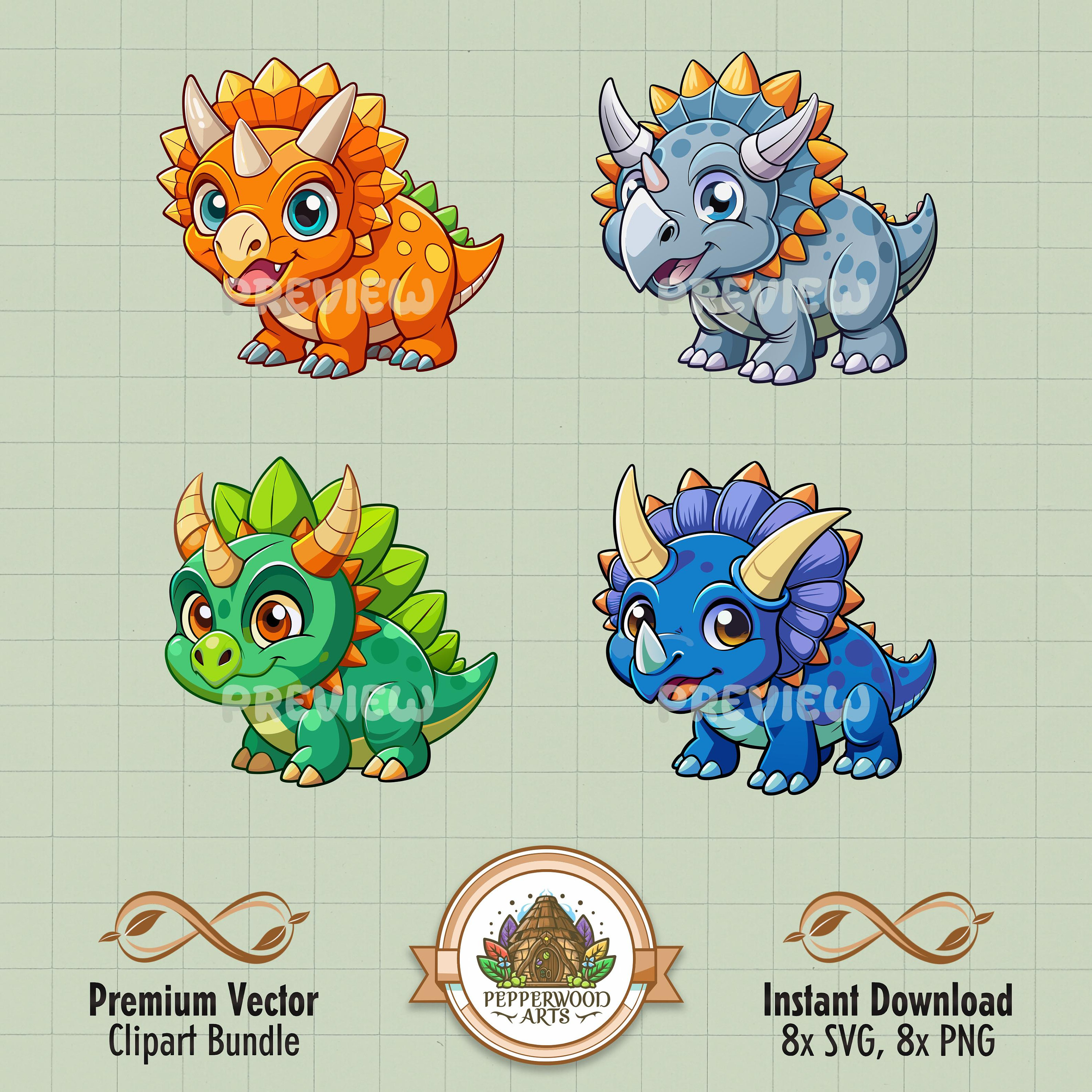 Triceratops Clipart Bundle, Dinosaur Png, Triceratops Svg, Dino Clipart ...