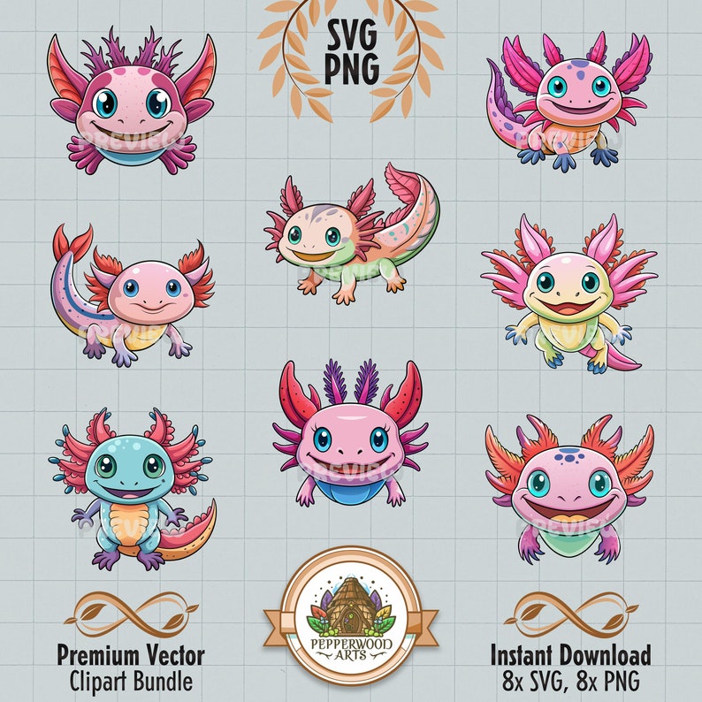 Axolotl Clipart Bundle, Axolotl Png, Axolotl Svg, Cute Axolotl, Pink ...