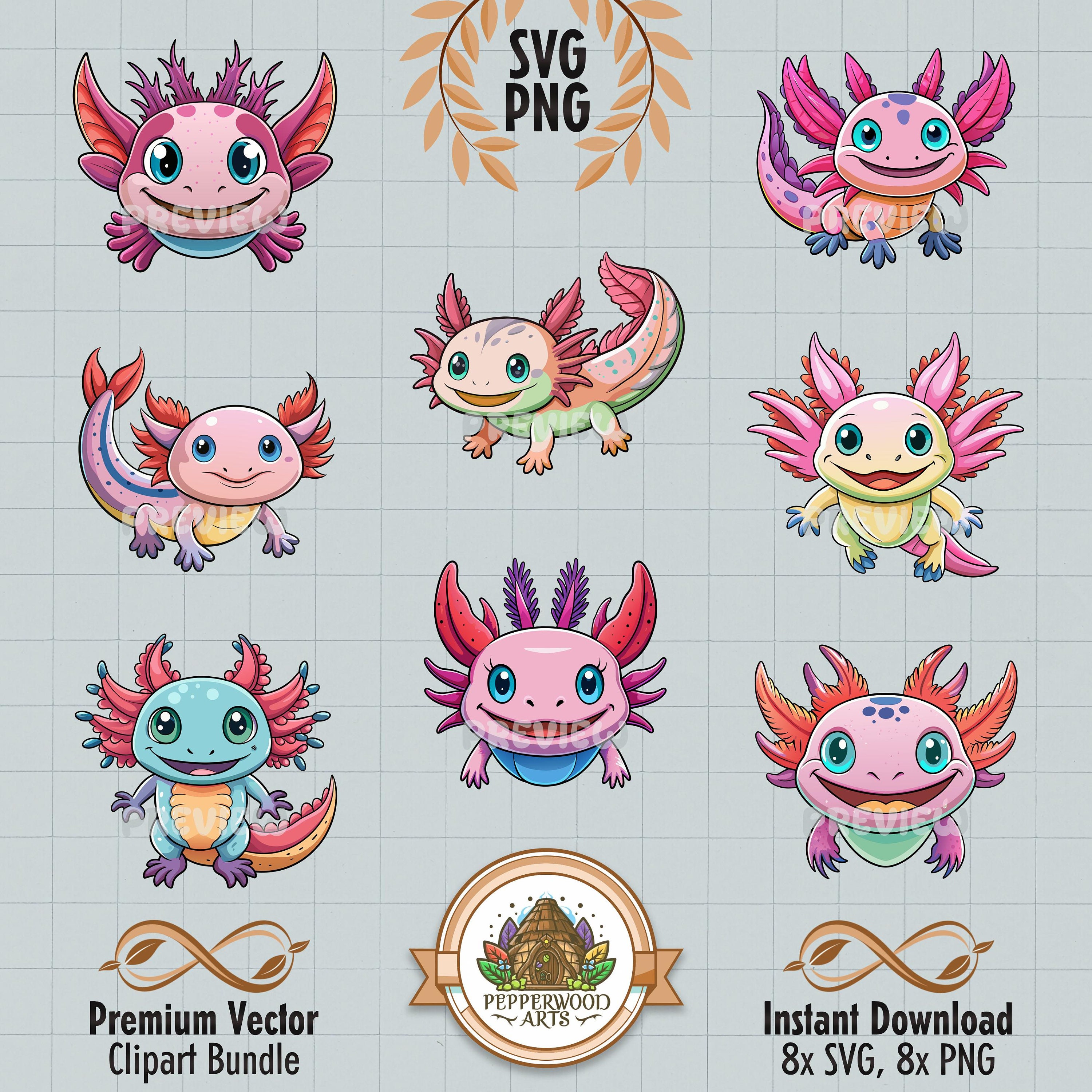 Axolotl Clipart Bundle, Axolotl Png, Axolotl Svg, Cute Axolotl, Pink ...
