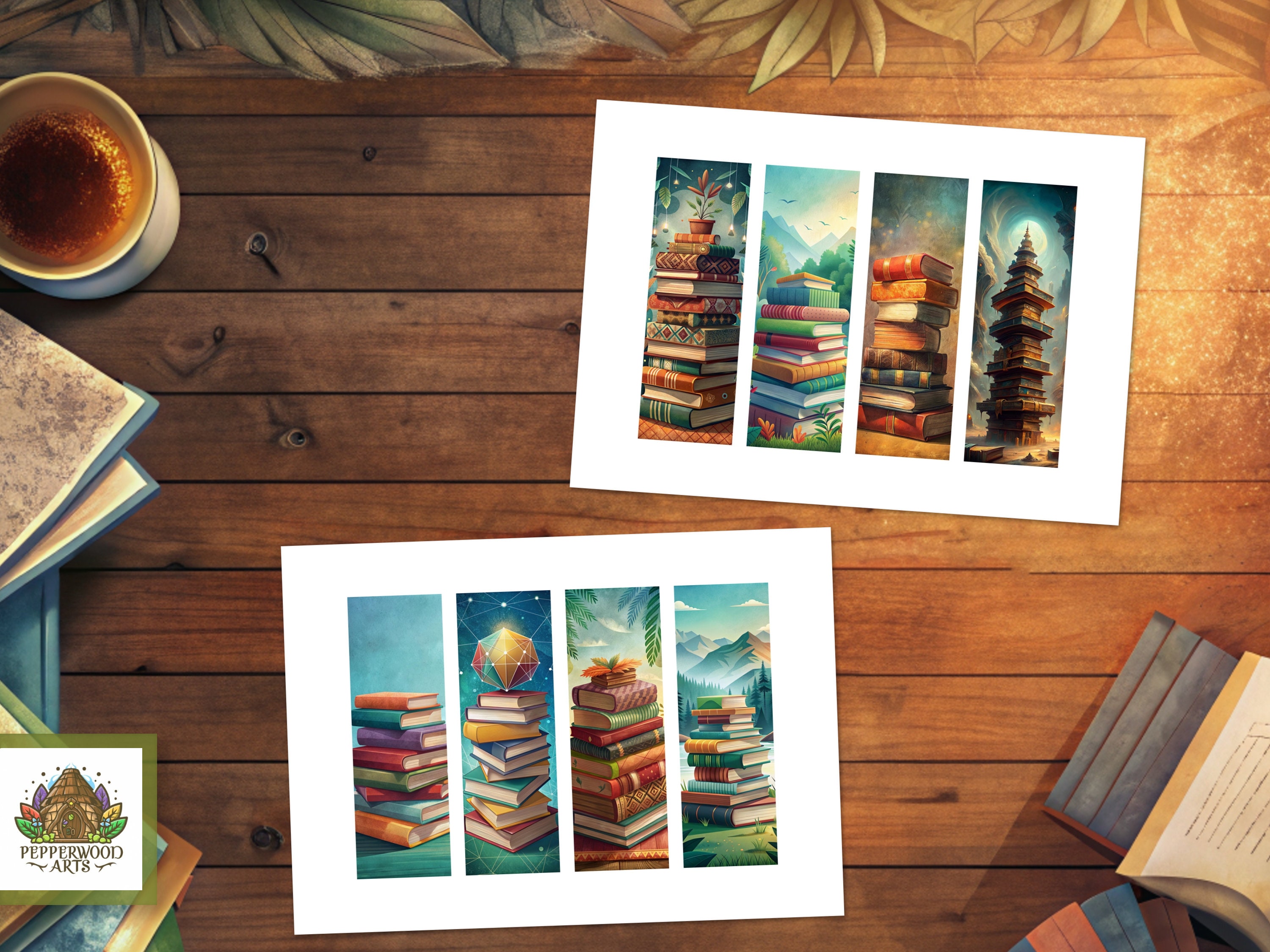 Stacked Books Printable Bookmarks, Creative Bookmark Designs, Book ...