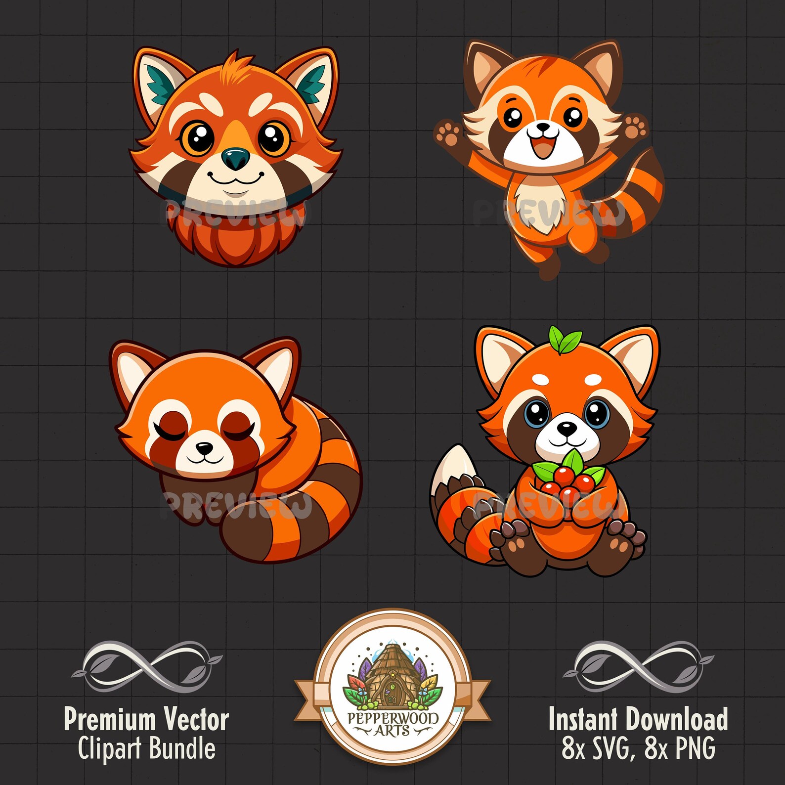 Red Panda Clipart Bundle, Cute Red Panda, Red Panda Svg, Red Panda Png ...