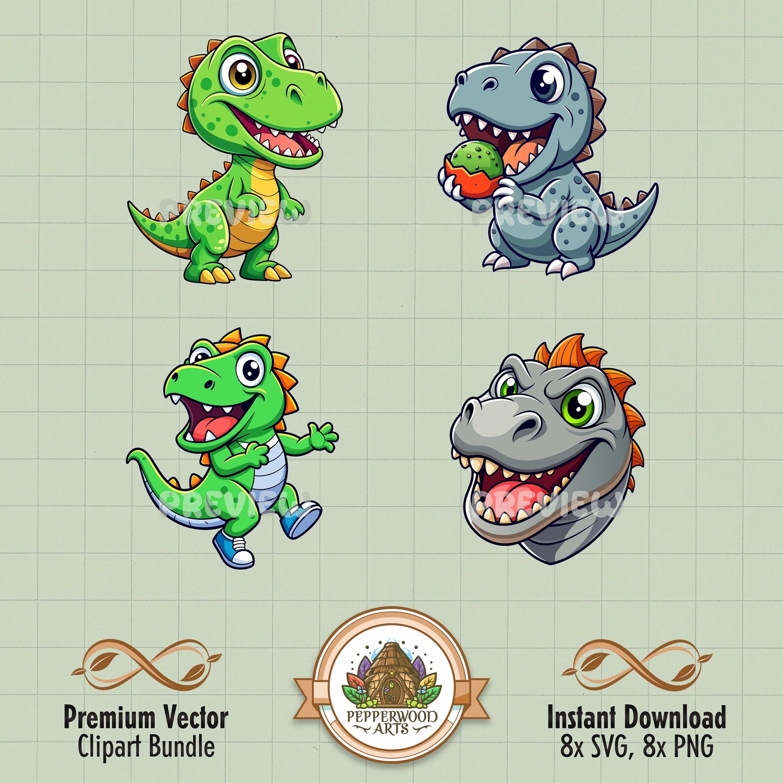 Cute T-rex Clipart Bundle, Baby Dinosaur Svg, Cute Trex Png, Cute Trex ...