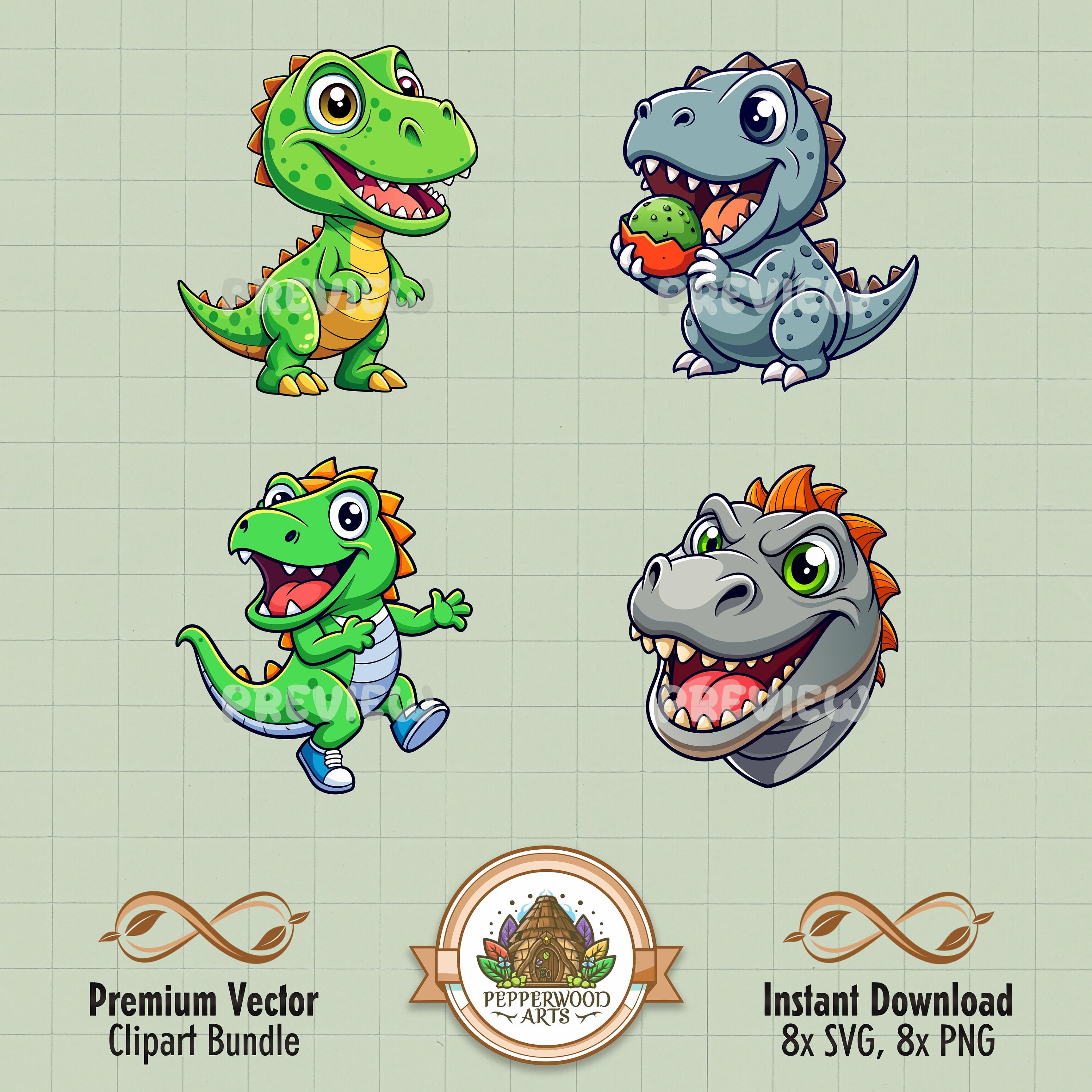 Cute T-rex Clipart Bundle, Baby Dinosaur Svg, Cute Trex Png, Cute Trex ...